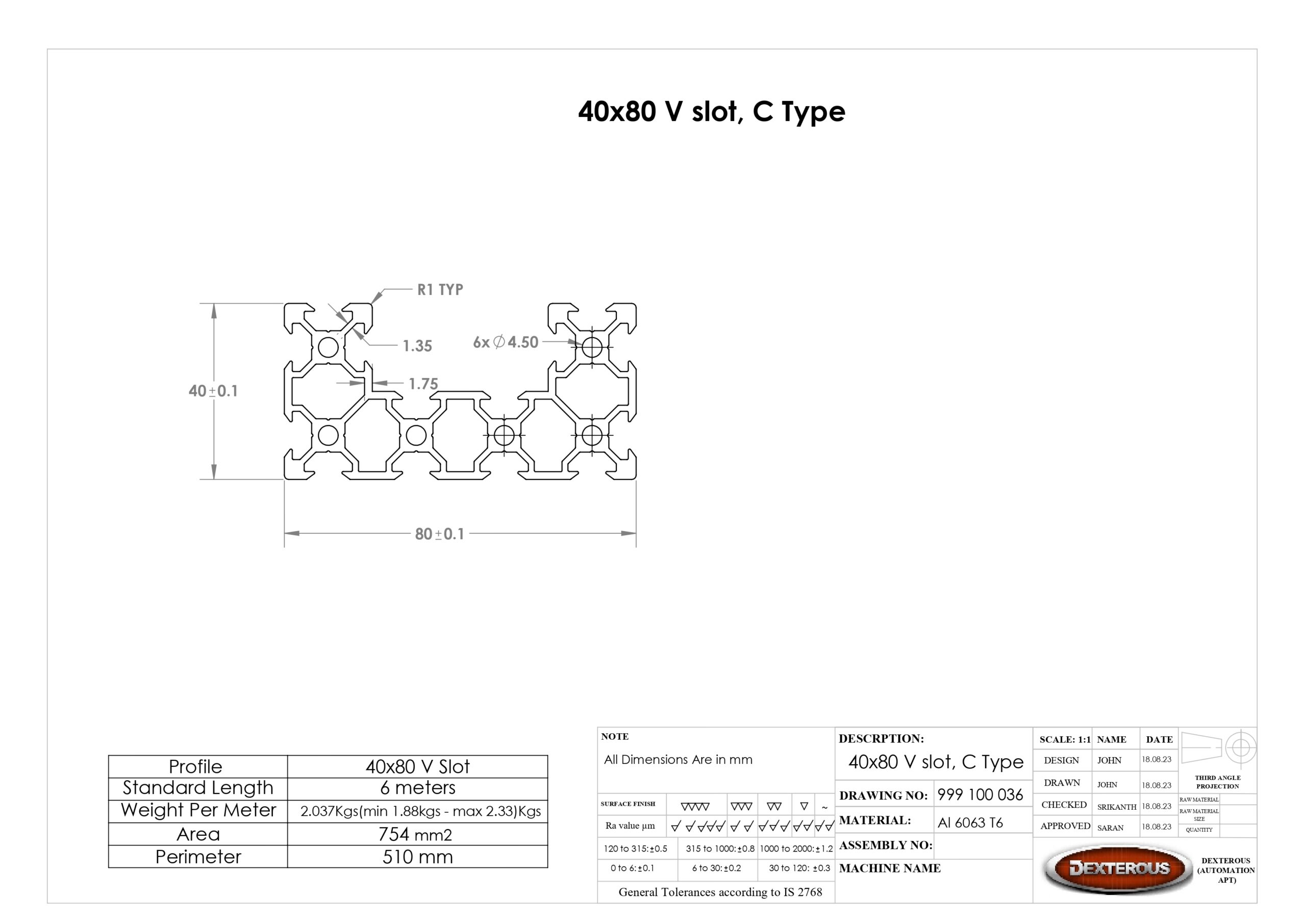Profile 20x40x80 v-Slot C Type – Dexterous Aluminium Profile