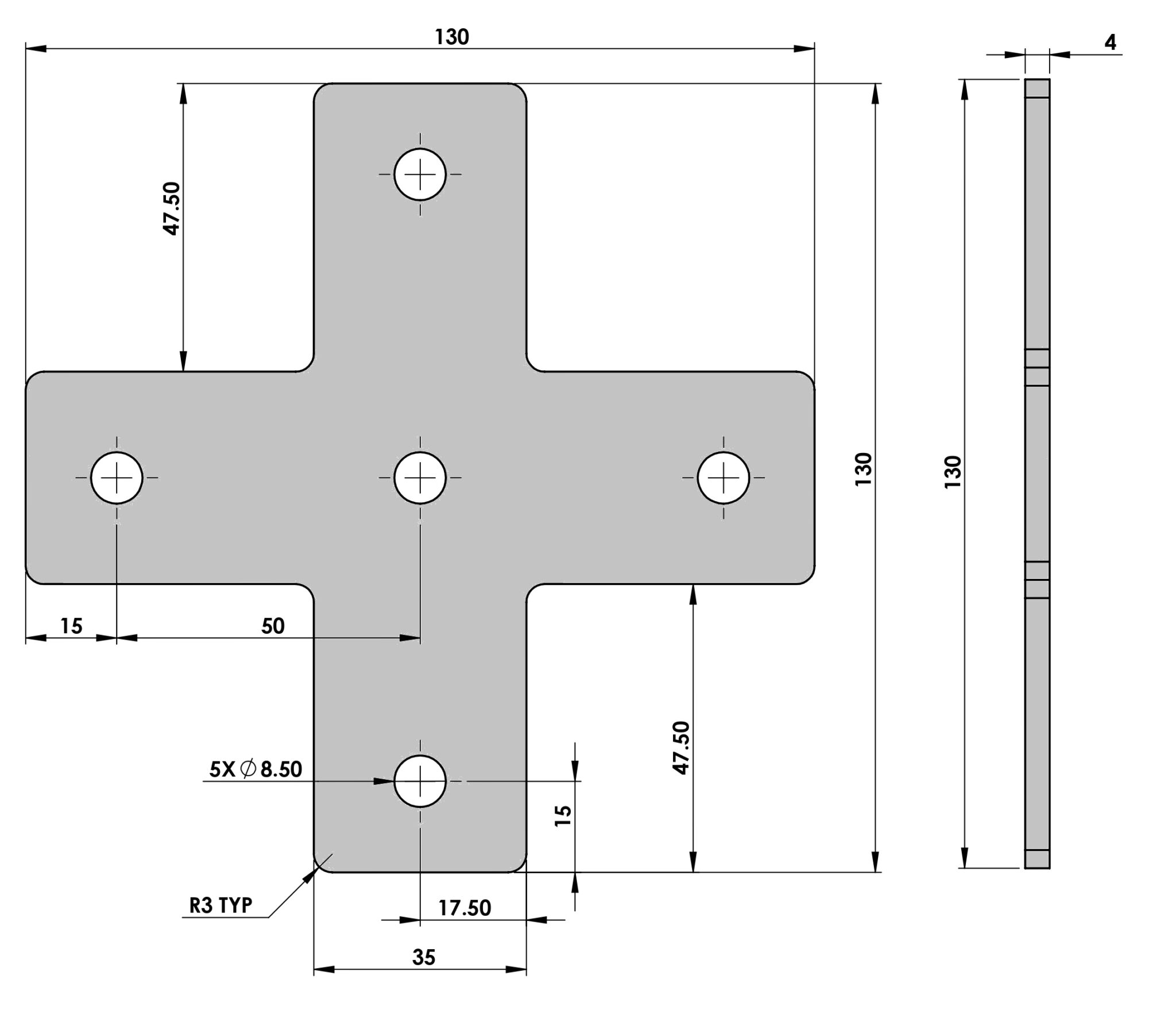 4 Way Joint (+Type) Slot-10 – Dexterous Aluminium Profile